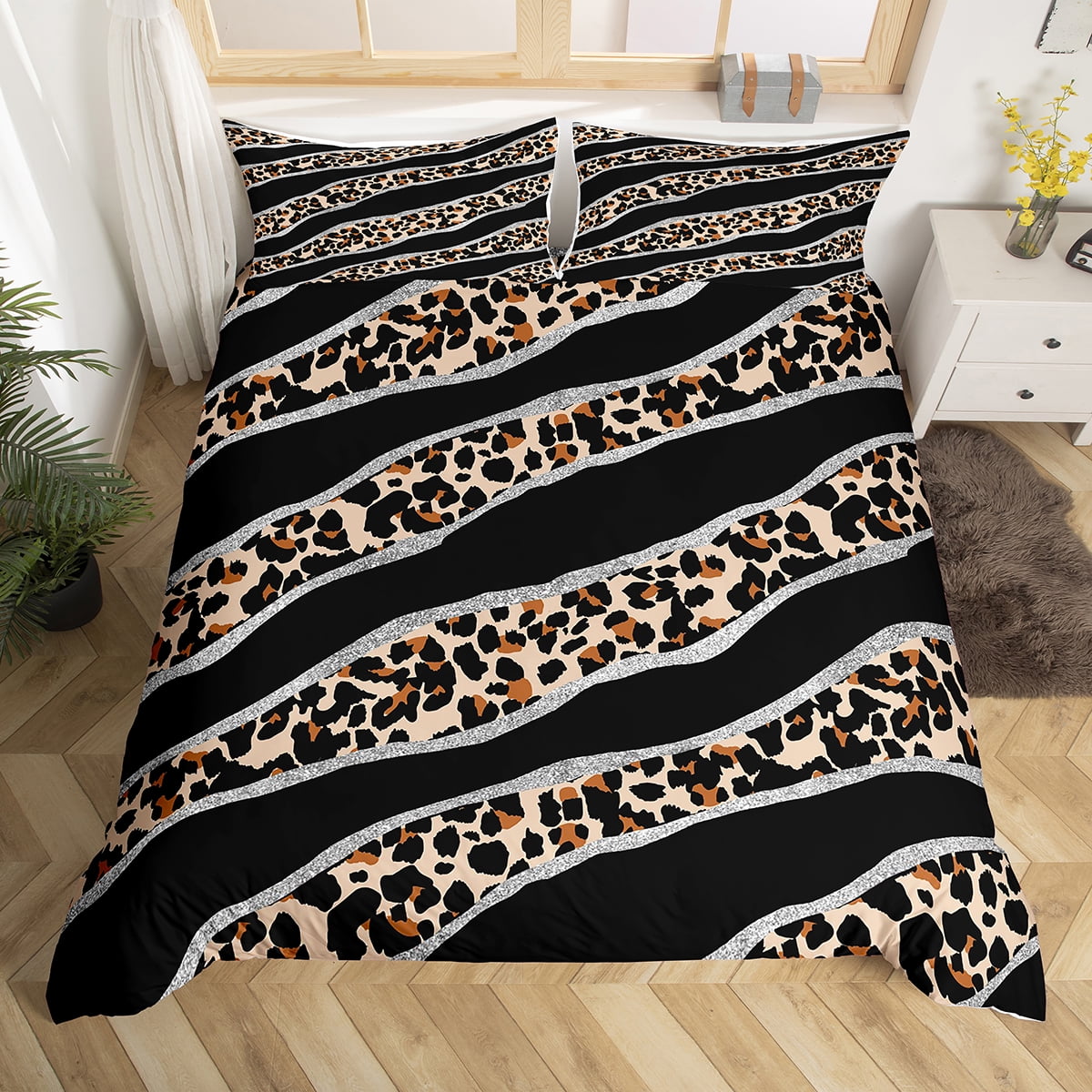 YST Brown Animal Print Bed Sets Chic Leopard Duvet Cover,Jungle Cheetah ...