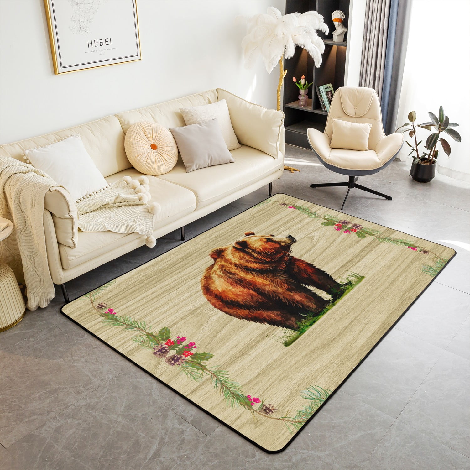 Erosebridal Brown Bear Area Rug 3x5 Woodland Decor Rug ,Rustic Non Slip ...