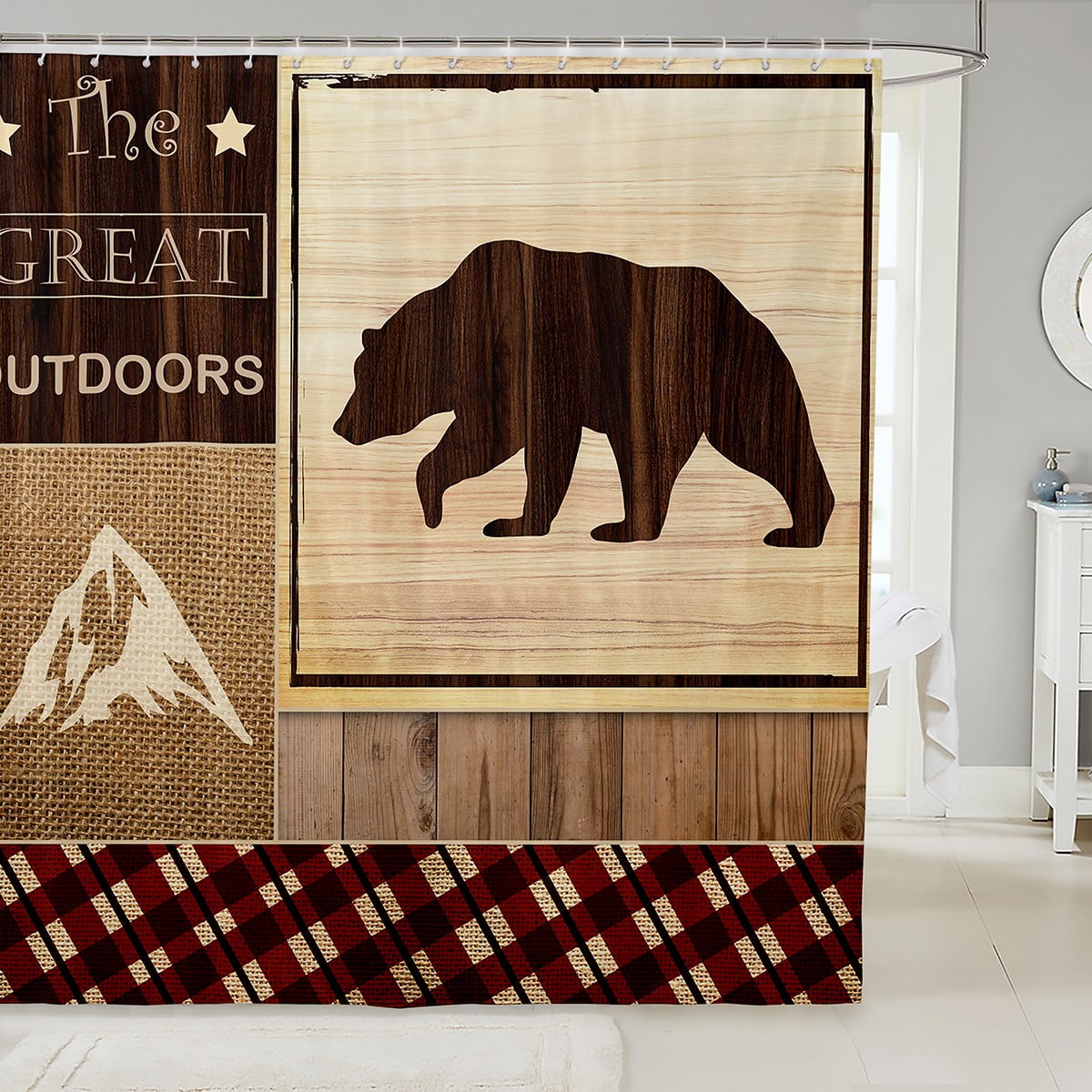 Brown Bear Shower Curtain Wild Animals Woodland Decor Bathroom Curtains ...