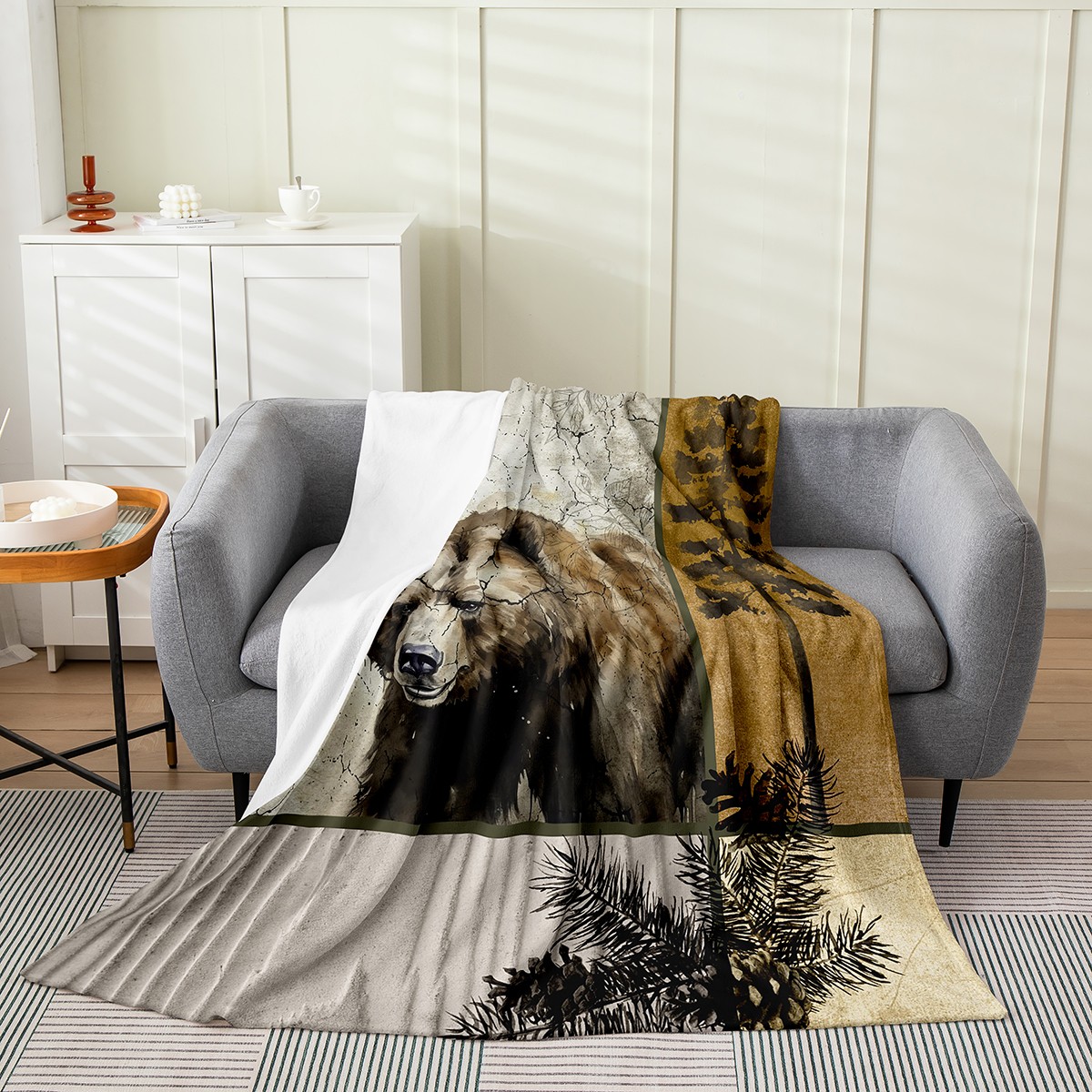 YST Brown Bear Throw Blanket Queen Inch Woodland Decor Blanket for ...