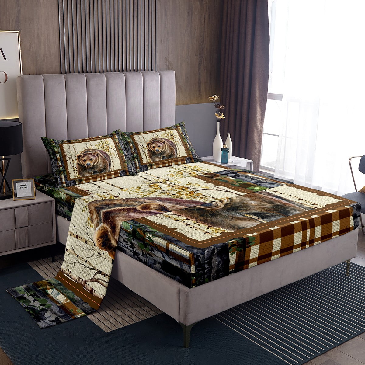 Erosebridal Brown Bear Twin Bed Sheets Set,Woodland Decor Wildlife ...