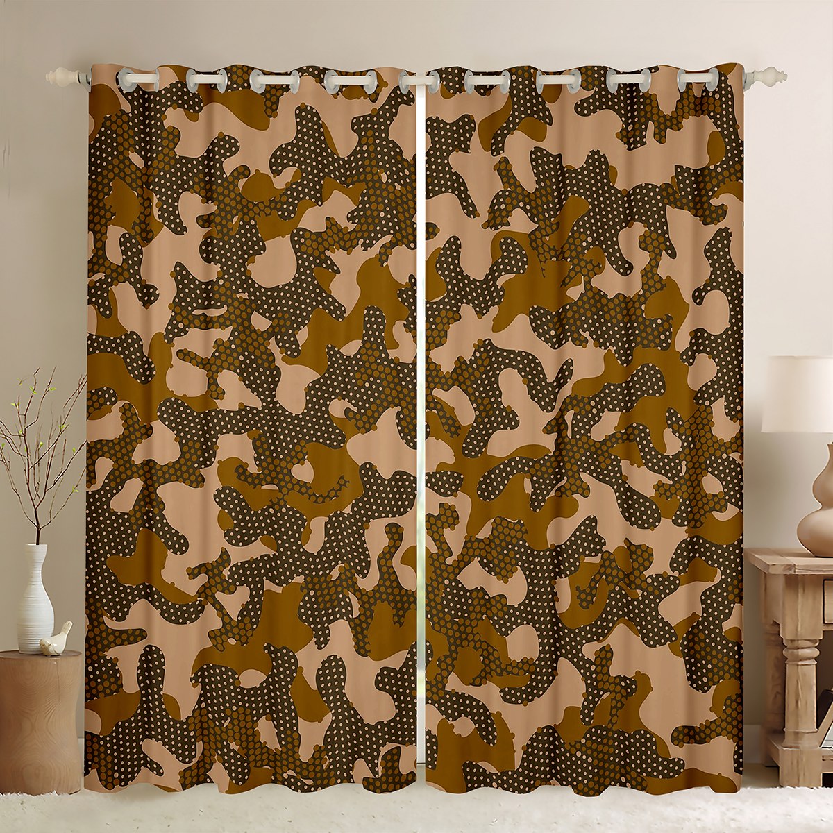 Brown Camo Curtains Military Army Camoflauge 30%-50% Blackout Curtains ...