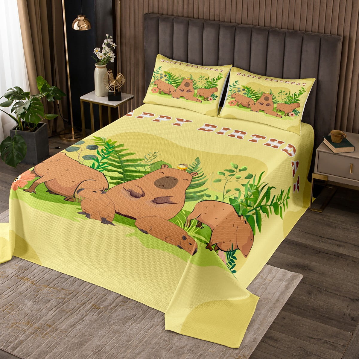 YST Brown Capybara Bedspread Set Funny Rodent Animal Coverlet Set Twin ...