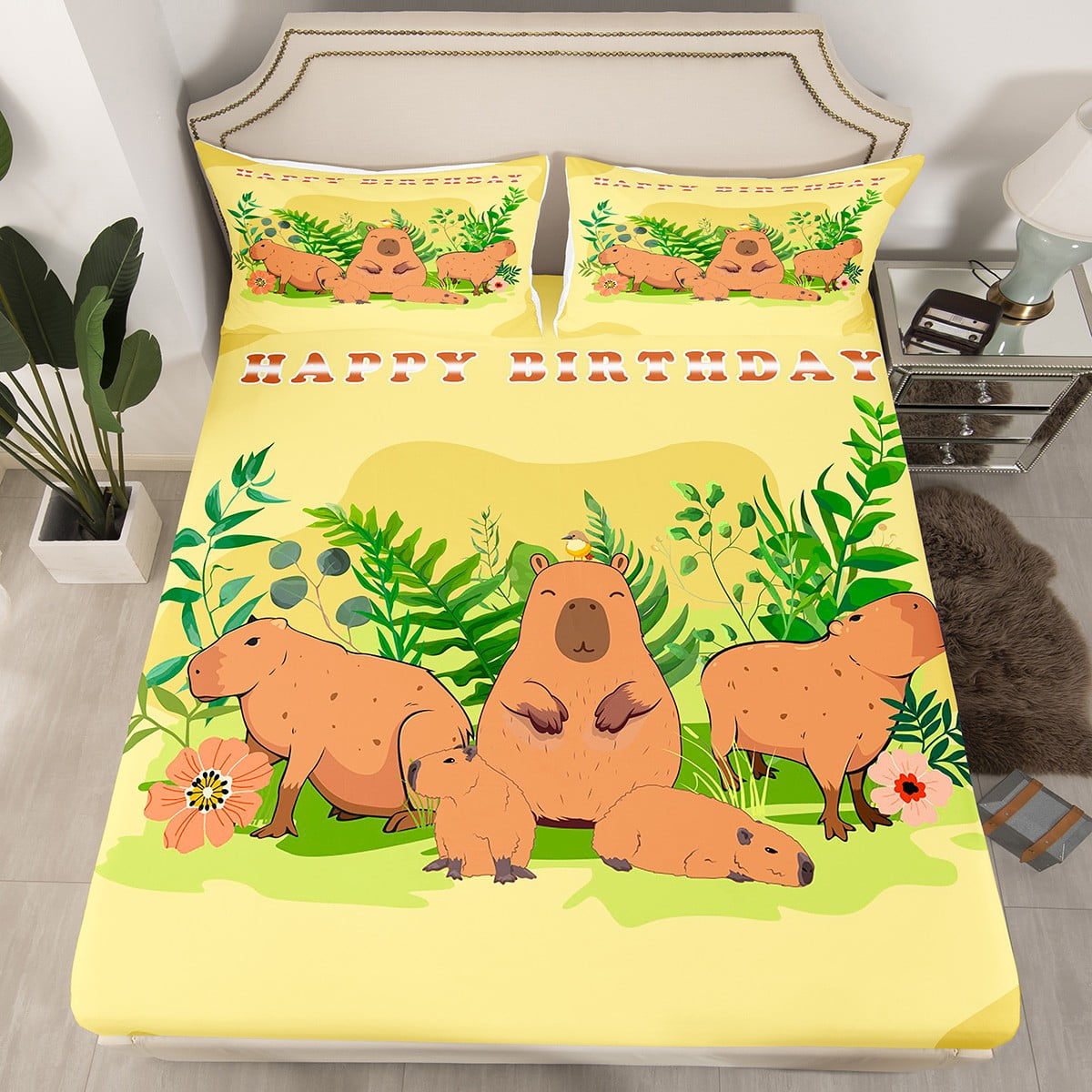 Erosebridal Brown Capybara Fitted Sheet Funny Rodent Animal Bedding Set ...