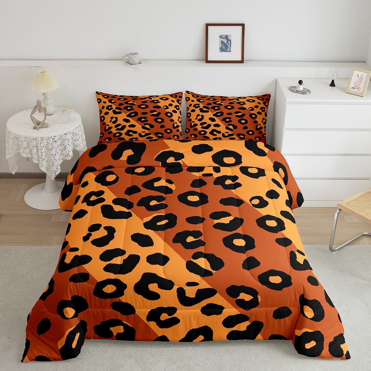 Brown Cheetah Print Comforter Set Twin,Leopard Printed Bedding ,Vintage ...