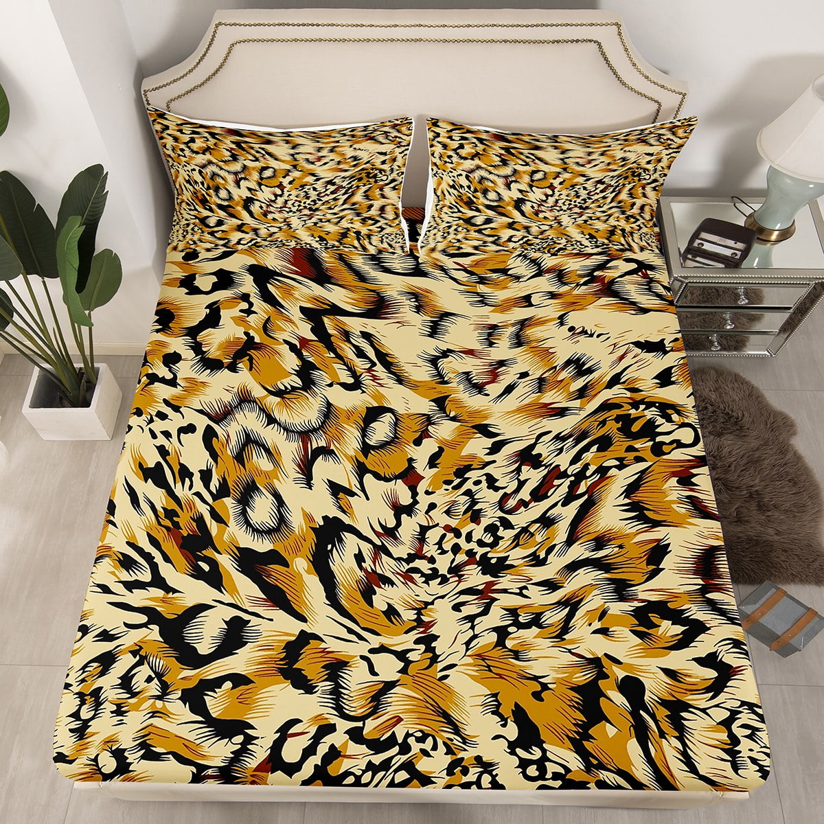 Erosebridal Brown Cheetah Print Fitted Sheet,Leopard Printed Bed Sheets ...