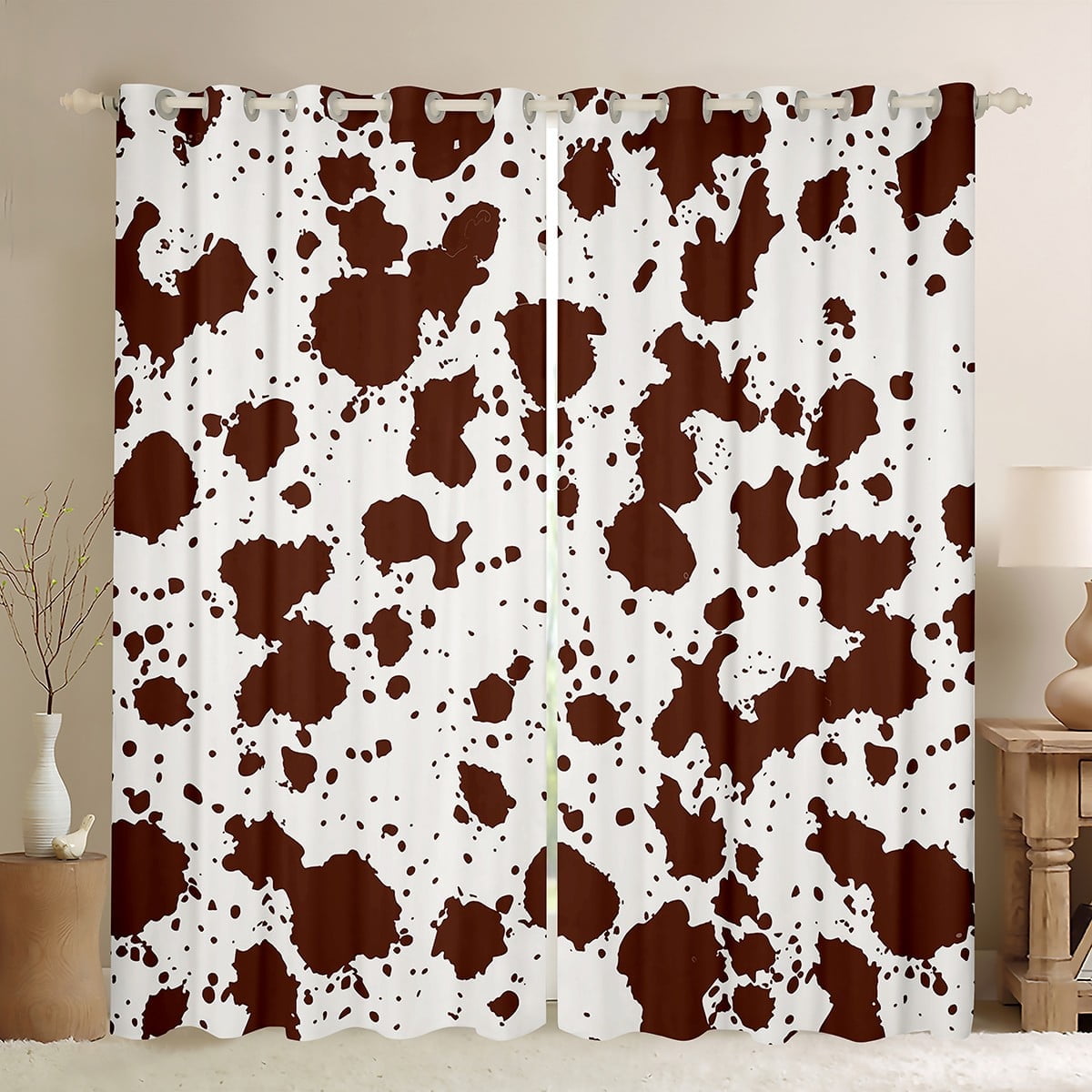 Brown Cow Print Curtains Farmhouse Animal 30%-50% Blackout Curtains ...