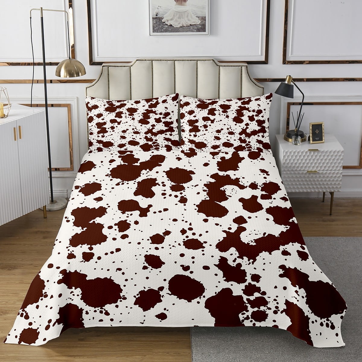Brown Cow Print Twin Bedspread Set Farmhouse Animal Quilt Set,Wildlife ...