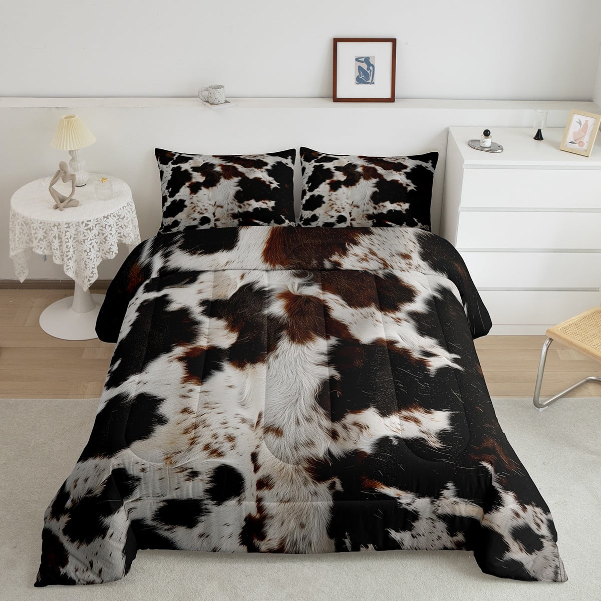 YST Brown Cowhide Bedding Full Size Farm Animal Print Comforter Set ...