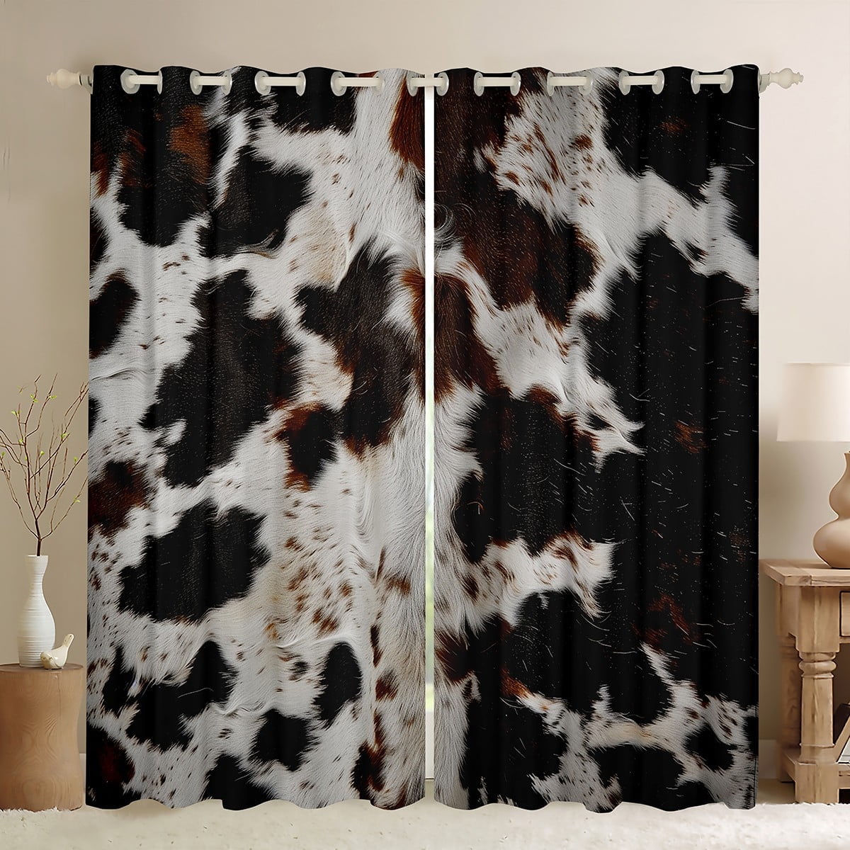 YST Brown Cowhide Blackout Curtains Farm Animal Print Curtains, Milk ...