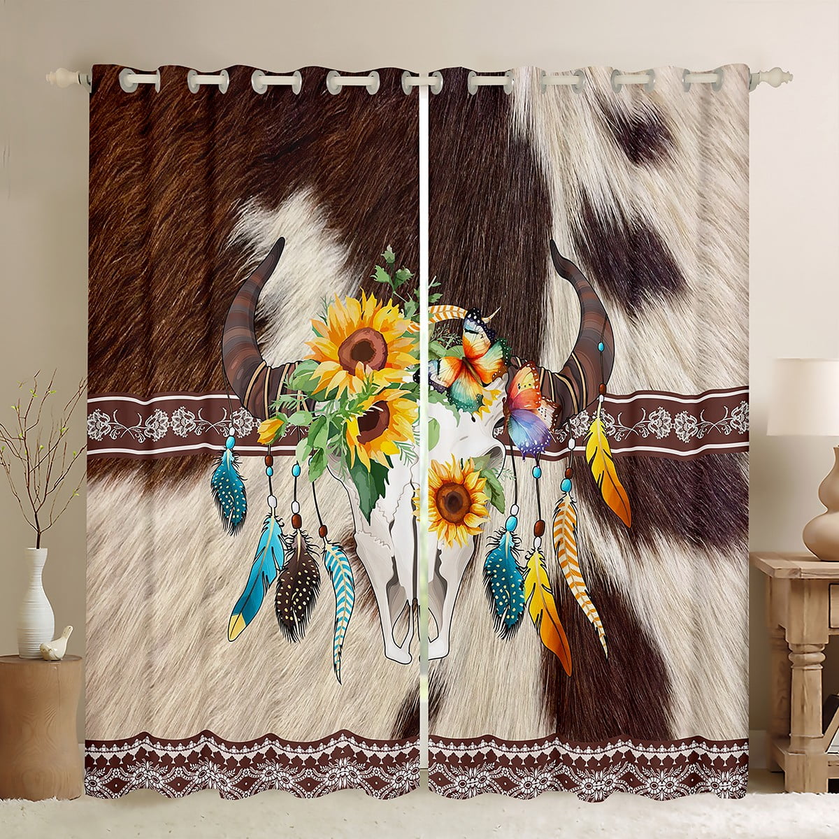 Erosebridal Brown Cowhide Blackout Curtains Sugar Skull Western ...