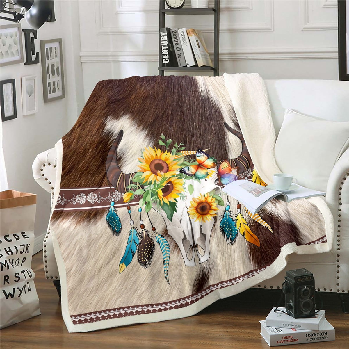 Brown Cowhide Blanket Bull Skull Western Throw Blanket 60"x80",Wild ...