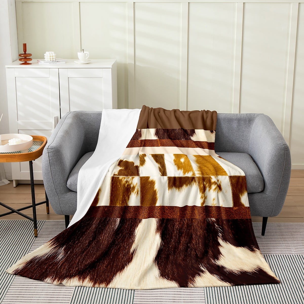 Brown Cowhide Blanket Queen Inch Wild Animal Skin Western Fleece ...