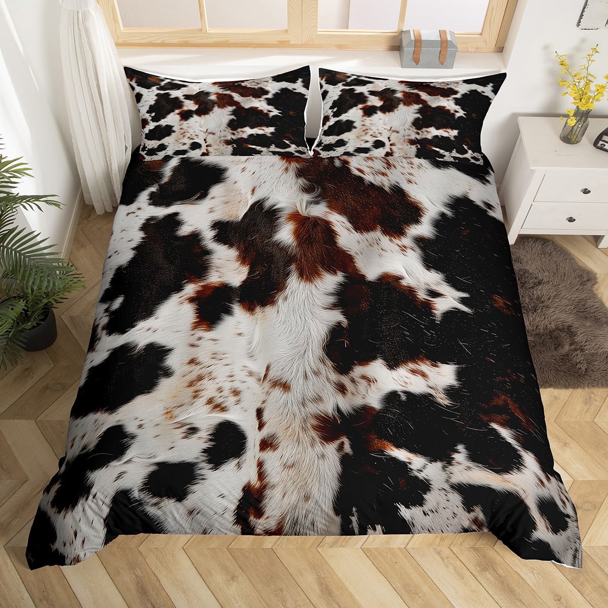 YST Brown Cowhide Duvet Cover Queen Size Farm Animal Print Bedding Set, Milk Cow Comforter Cover ...