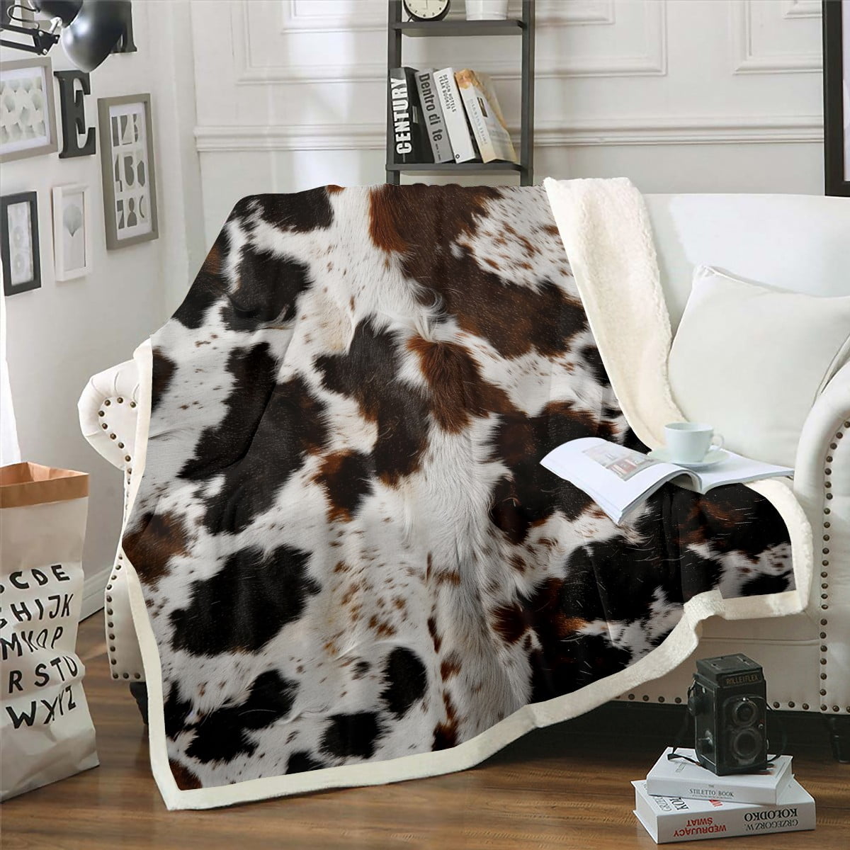 Brown Cowhide Fleece Blanket Farm Animal Print Blanket,Milk Cow Throw ...