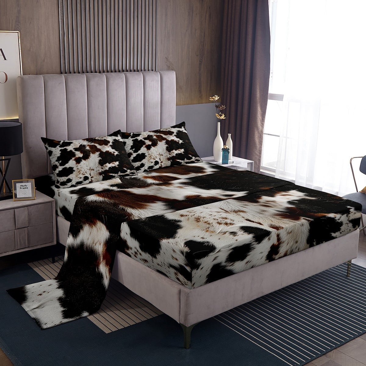 YST Brown Cowhide Full Size Sheet Sets Farm Animal Print Sheets, Milk ...