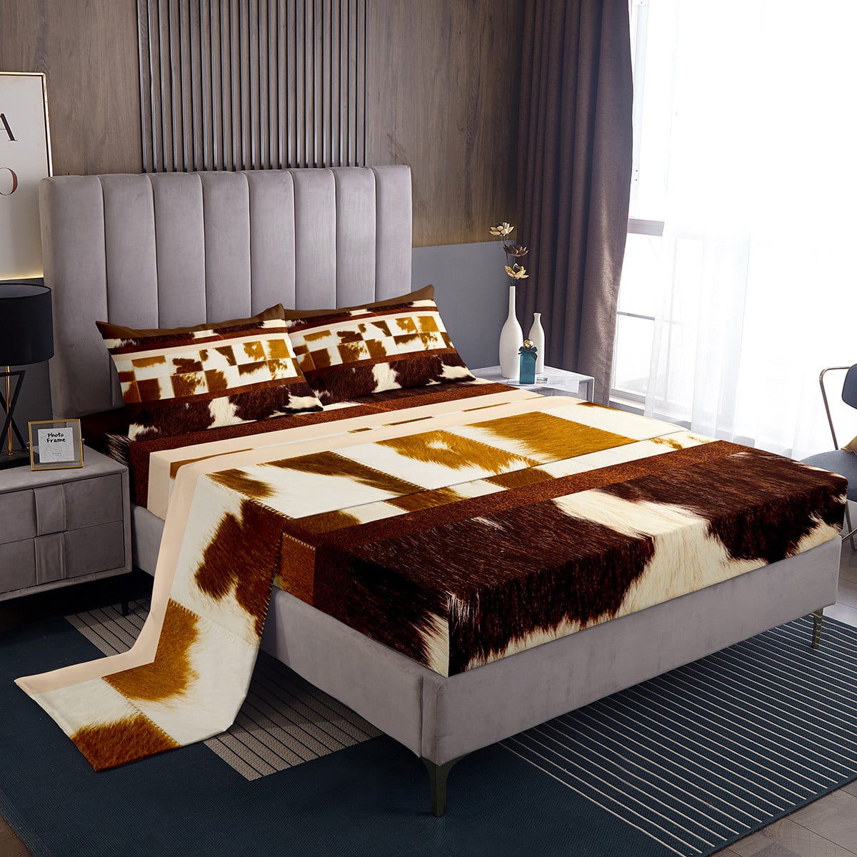 YST Brown Cowhide Sheet Set Wild Animal Skin Western Bed Sheets Set ...