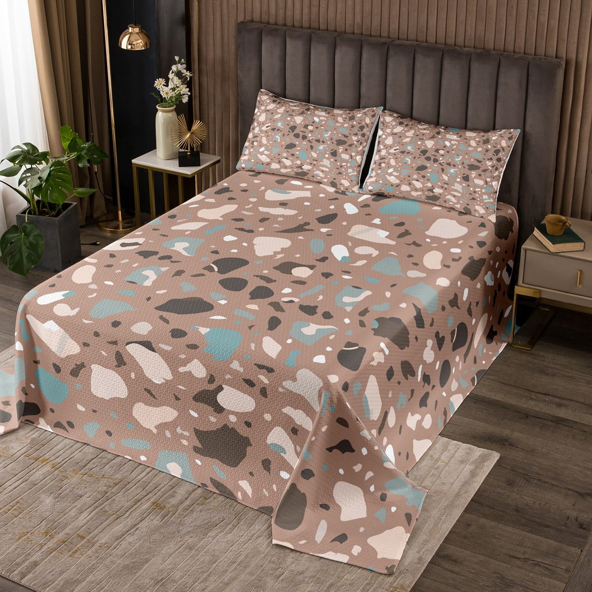 YST Brown Geometry Bedspread King Size Watercolor Stone Pattern Quilt ...