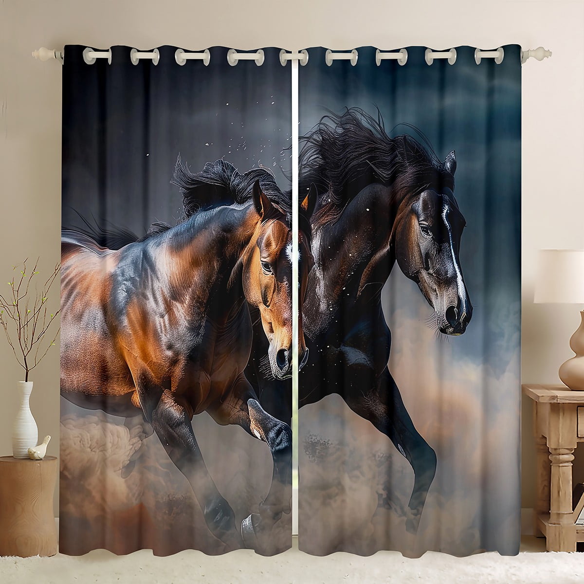 YST Brown Horse Curtains & Drapes Black Galloping Horse Curtains Kids ...