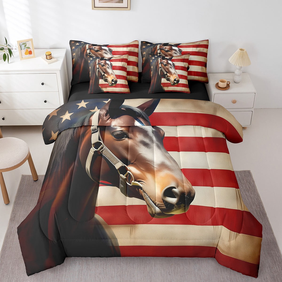 Erosebridal Brown Horse King Comforter Set With Sheets Retro American ...