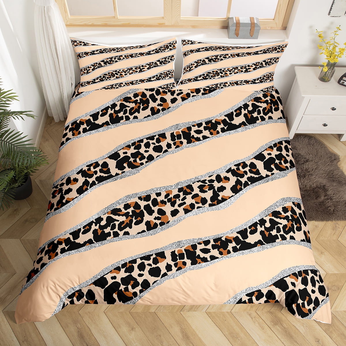 YST Brown Leopard Duvet Cover Full Kids Animal Print Bedding Set, Cute ...