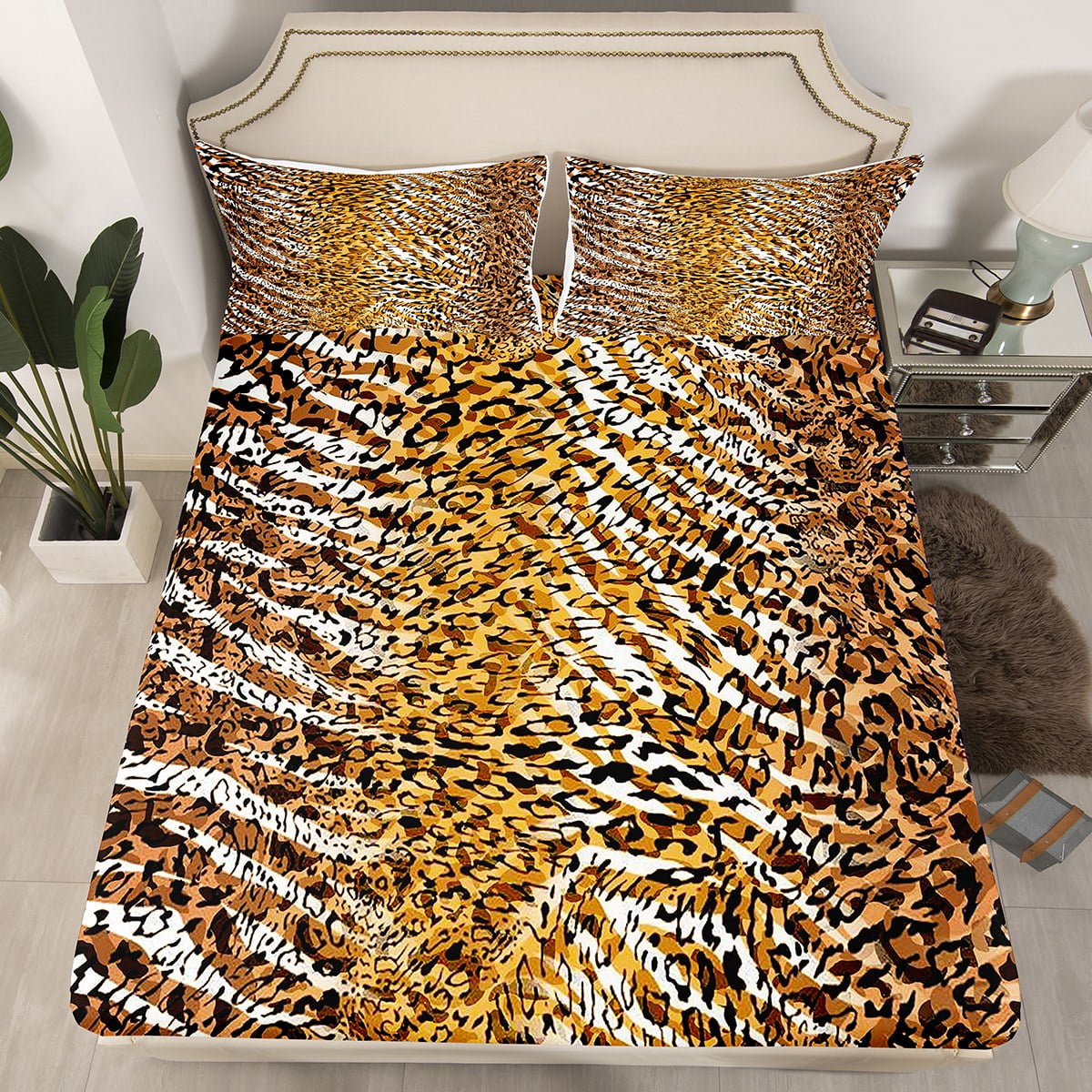 YST Brown Leopard Print Bed Sheets Cheetah Fitted Sheet Twin Size ...