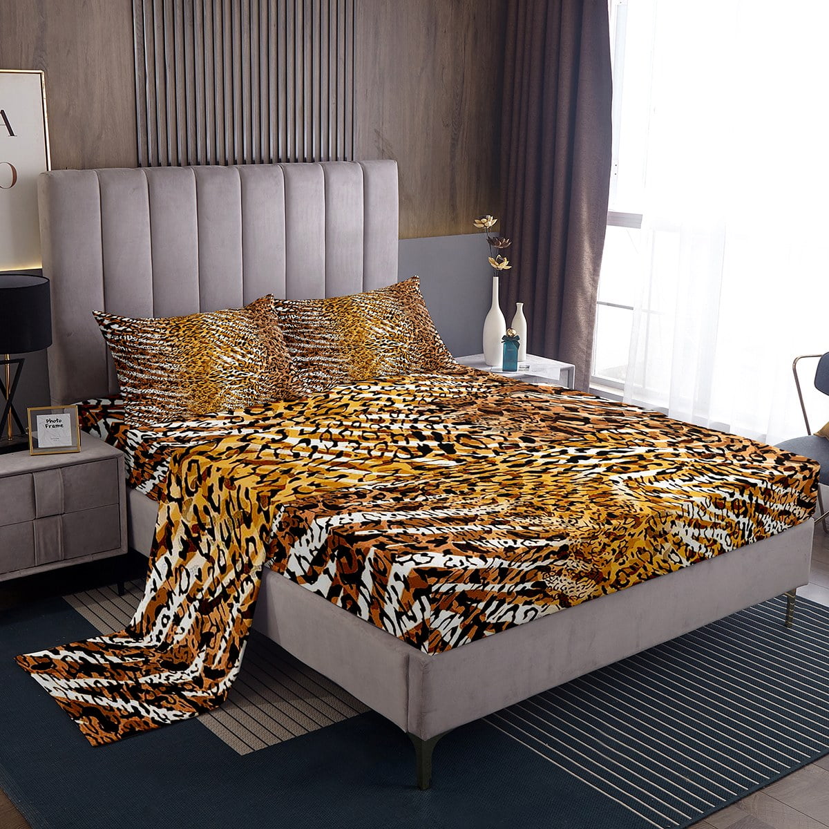 YST Brown Leopard Print Bed Sheets Set Cheetah Queen Size Sheet Sets ...