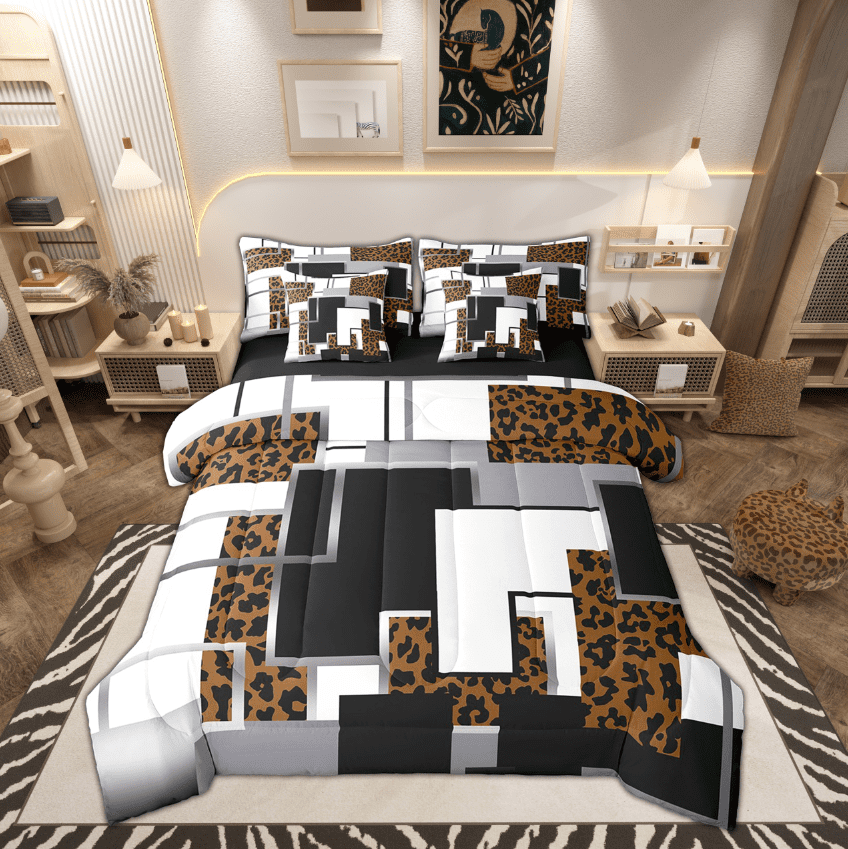 YST Brown Leopard Print Bedding Set Safari Cheetah Bed In A Bag King ...