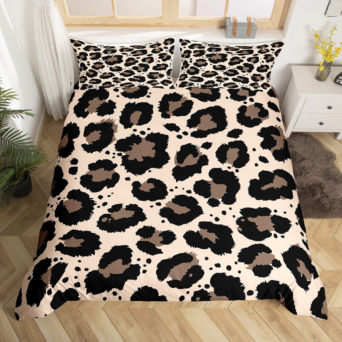 Yst Brown Leopard Print Duvet Cover Queen Cheetah Print Bedding Set