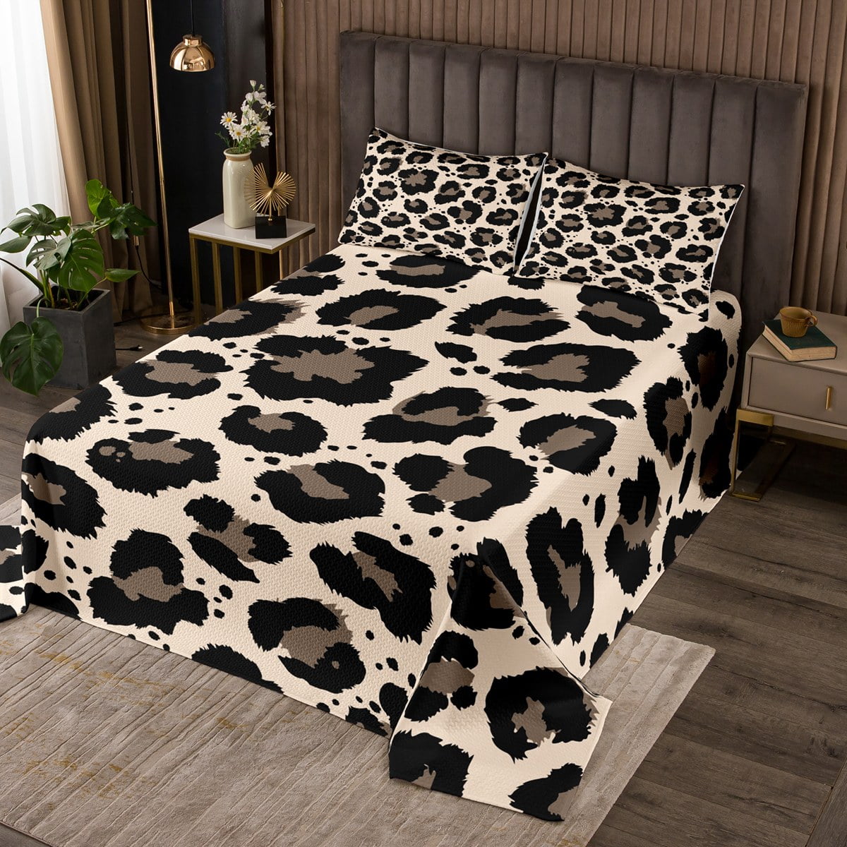 Erosebridal Brown Leopard Print King Quilt Set Cheetah Print Coverlet ...