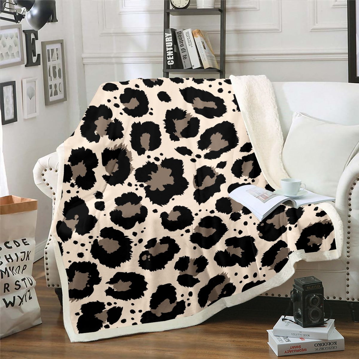 YST Brown Leopard Print Throw Blanket for Couch Cheetah Print Sherpa ...