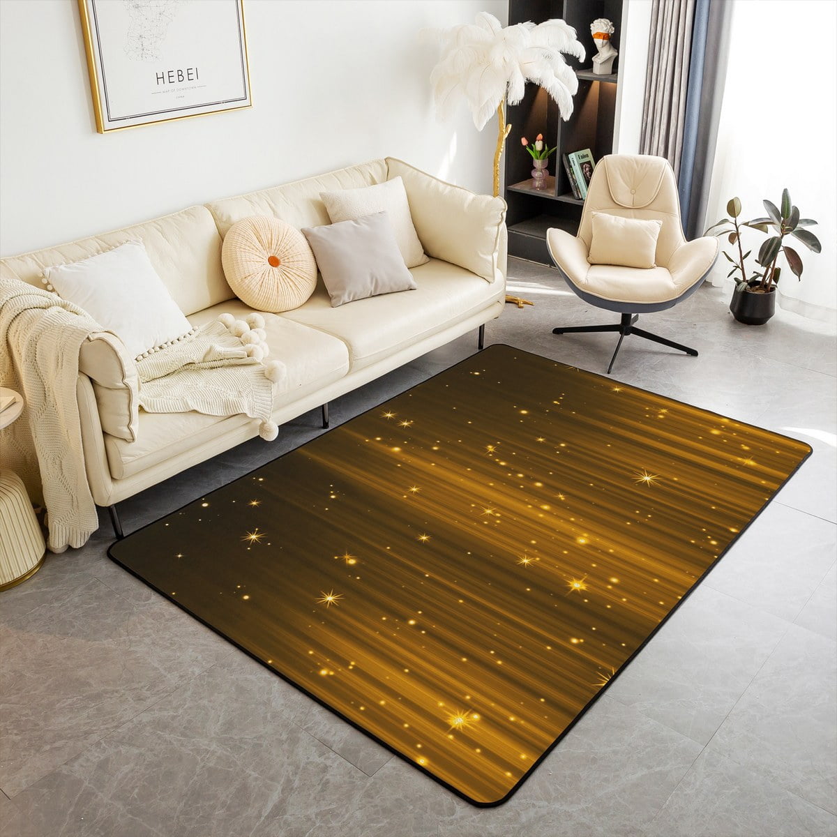 Erosebridal Brown Ombre Area Rug Light Stars Indoor Floor Mat Yellow ...