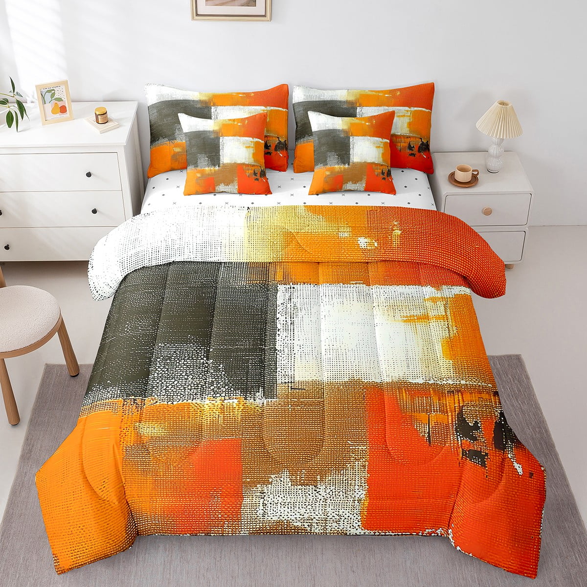 Brown Orange Gray Watercolor Ombre Bed in a Bag 7 Pieces Grunge ...