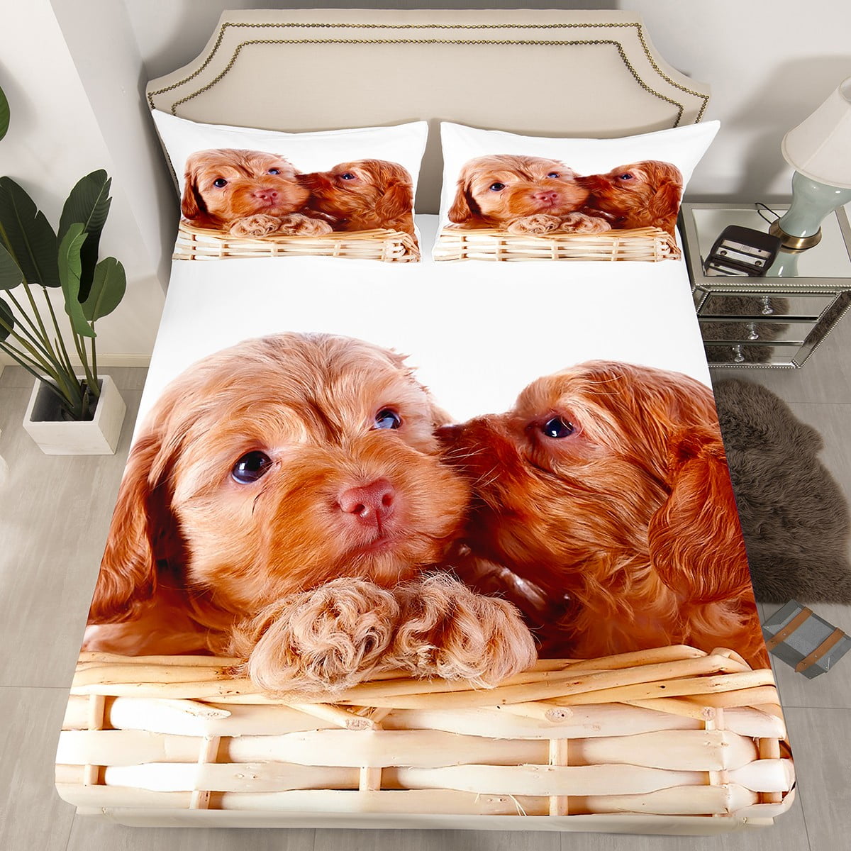 Erosebridal Brown Poodle Bed Sheets Cute Dog Fitted Sheet Twin Size ...