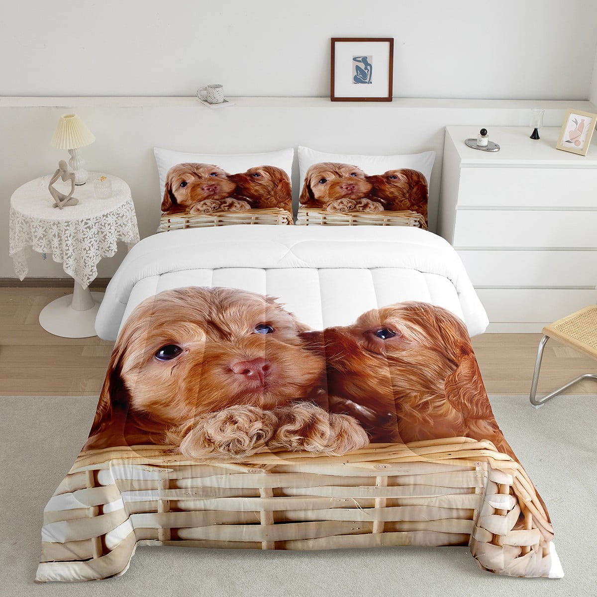 YST Brown Poodle Bedding Set Full for Boys Girls Kids Cute Dog ...