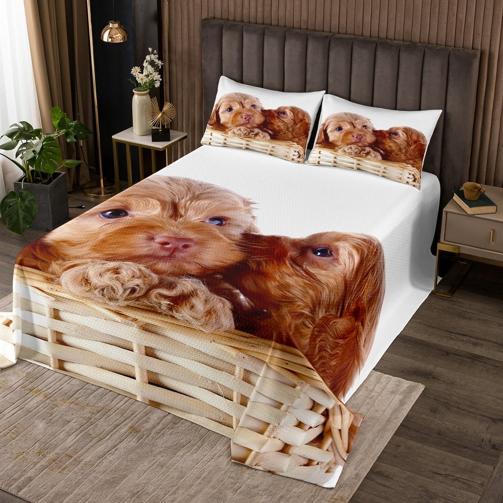 YST Brown Poodle Queen Quilt Set for Boys Girls Kids Cute Dog Coverlet ...