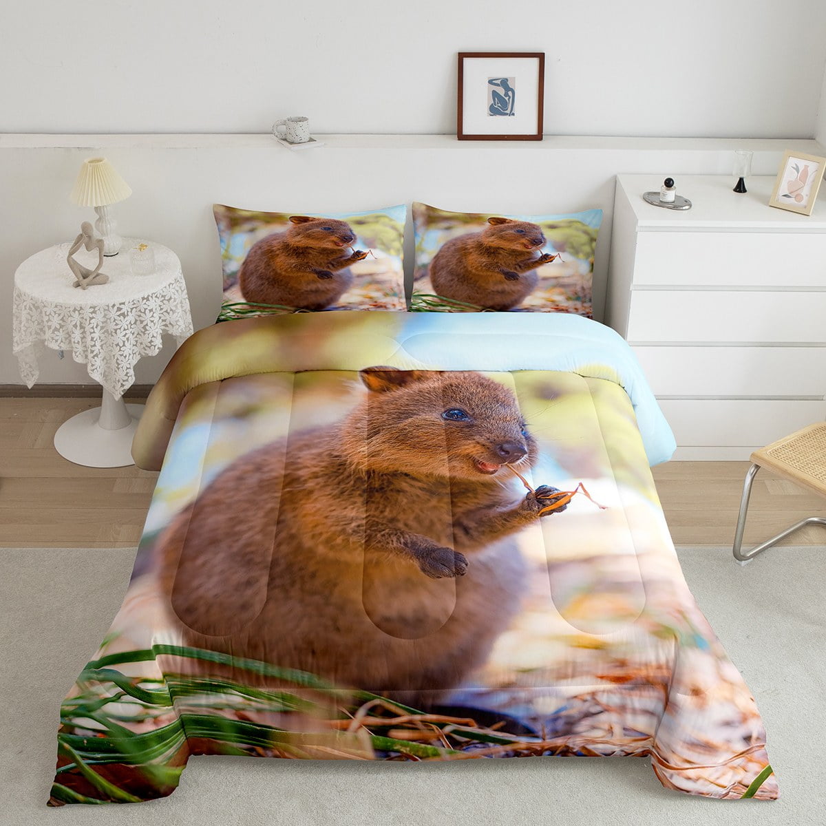 Brown Quokka Bedding Set Twin Kawaii Animal Comforter Set, Australian ...