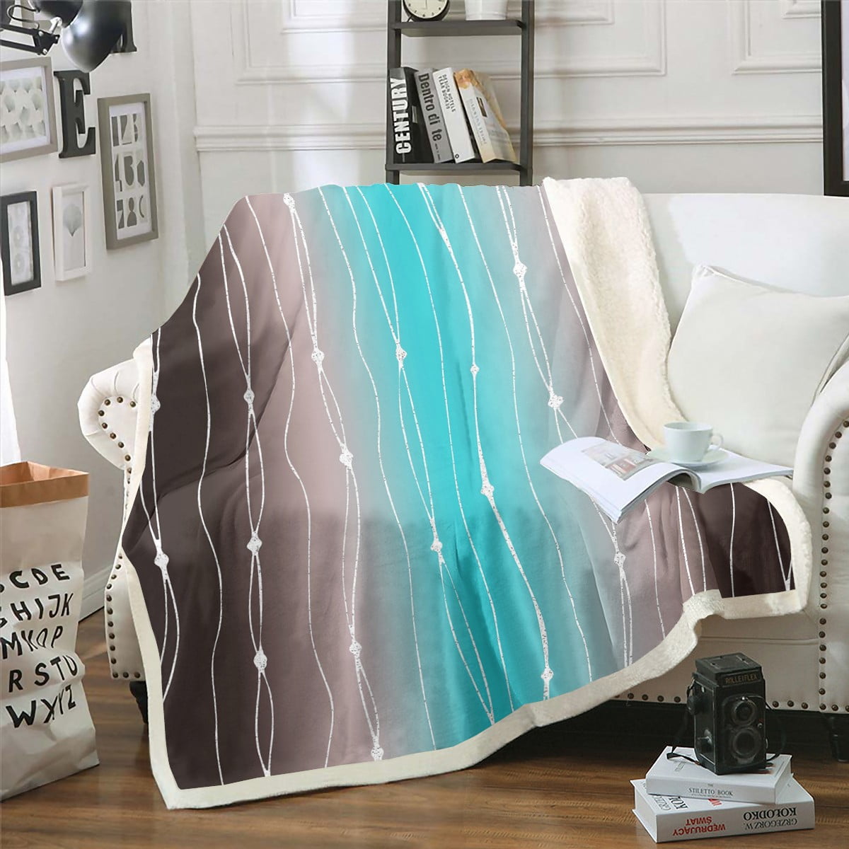 Brown and Teal Ombre Fleece Blanket Geometric Abstract Sherpa Blanket ...