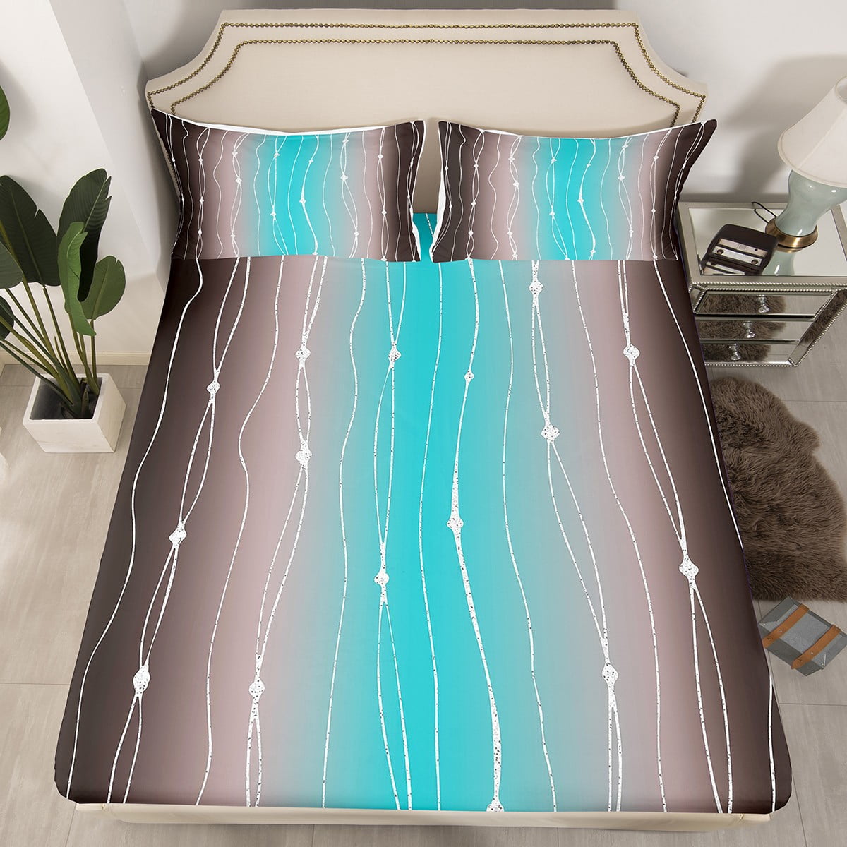 Brown and Teal Ombre Twin Sheets Geometric Abstract Bed Sheets, Modern ...