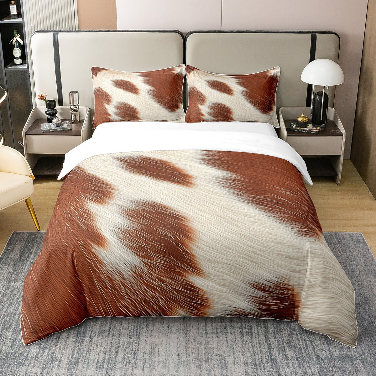 Brown White Cowhide 100% Cotton Duvet Cover Full,Rustic Cow Print ...