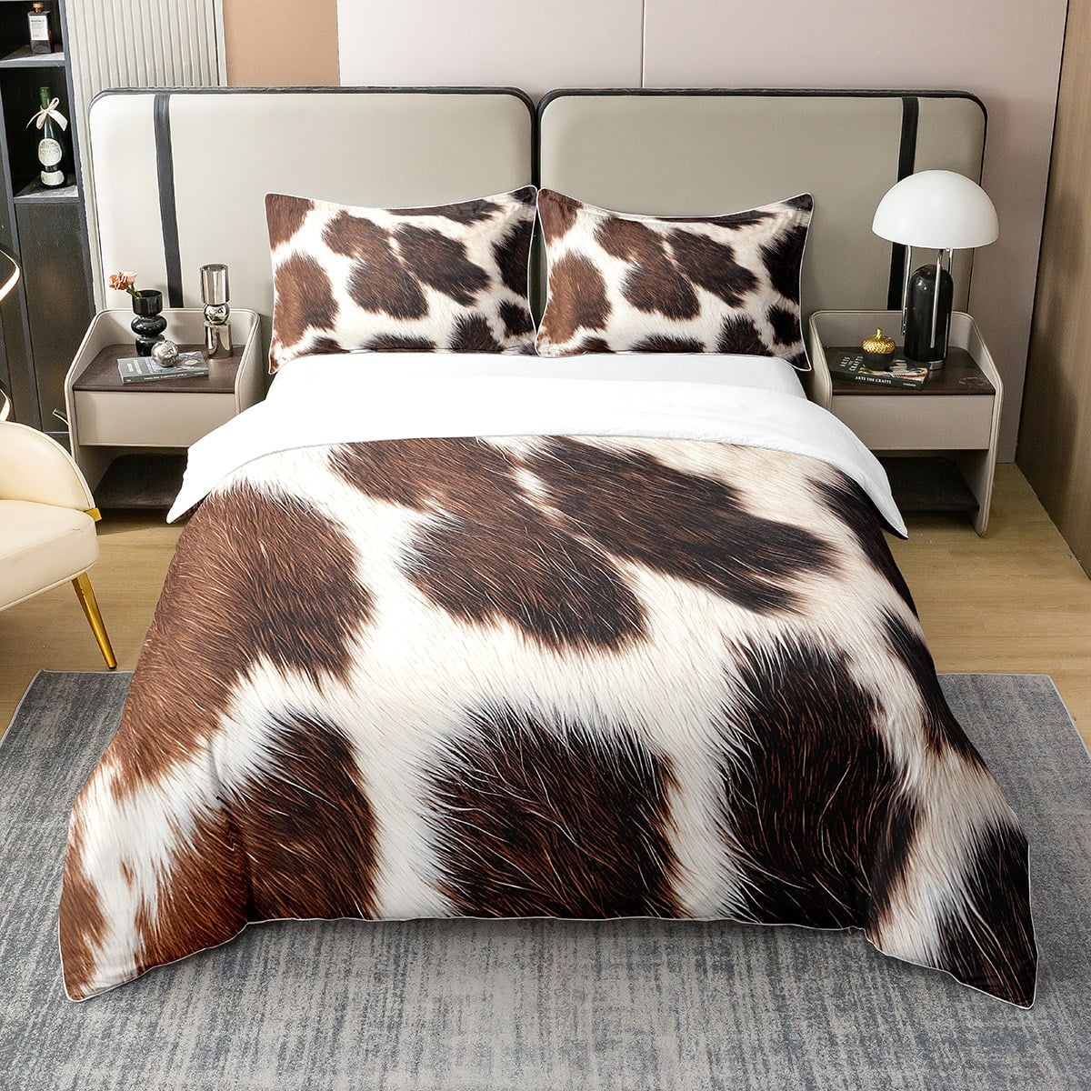 Erosebridal Brown White Cowhide 100% Organic Cotton Duvet Cover,Rustic ...