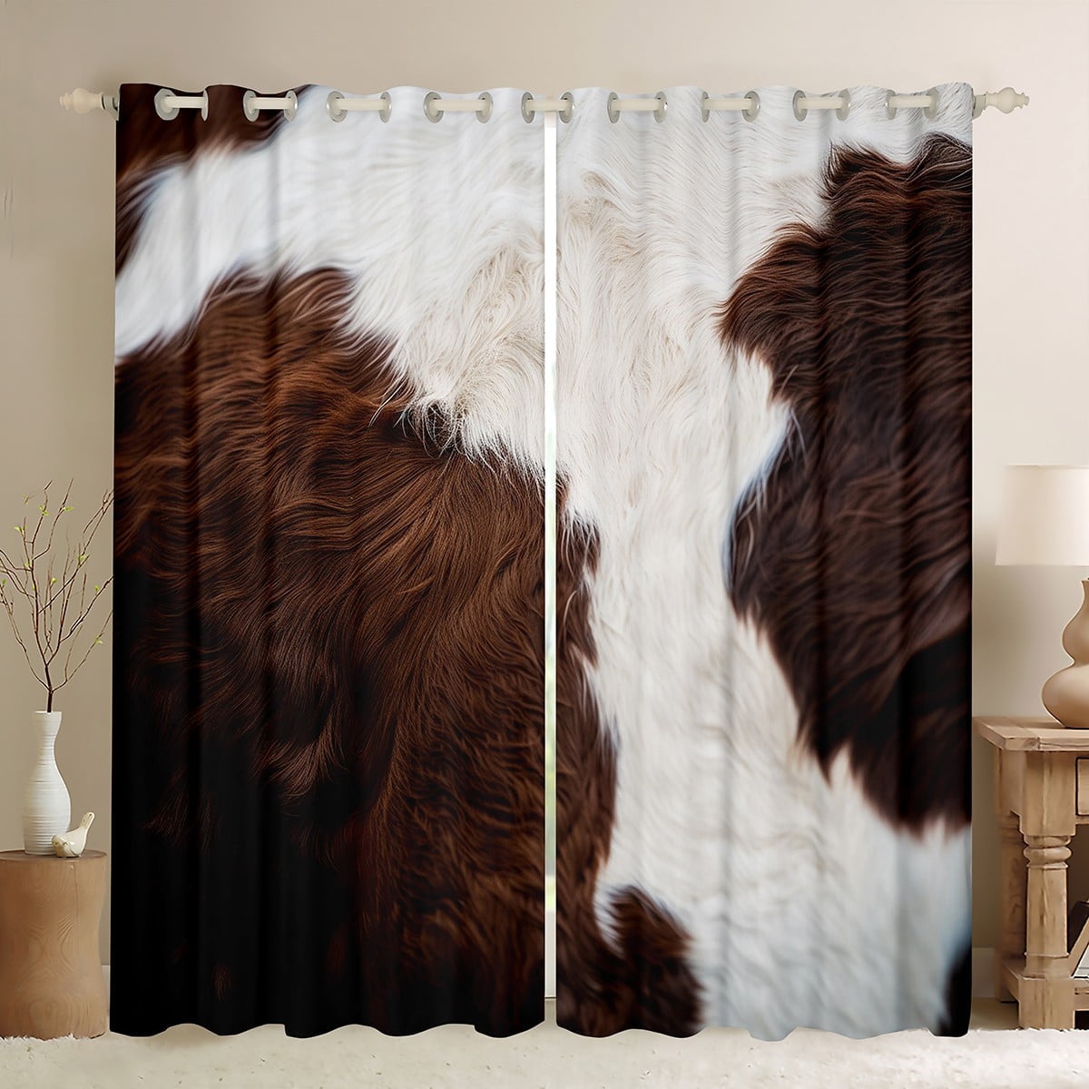 Brown and White Curtains Cowhide Cow Print Curtains & Drapes,Milk Cow ...