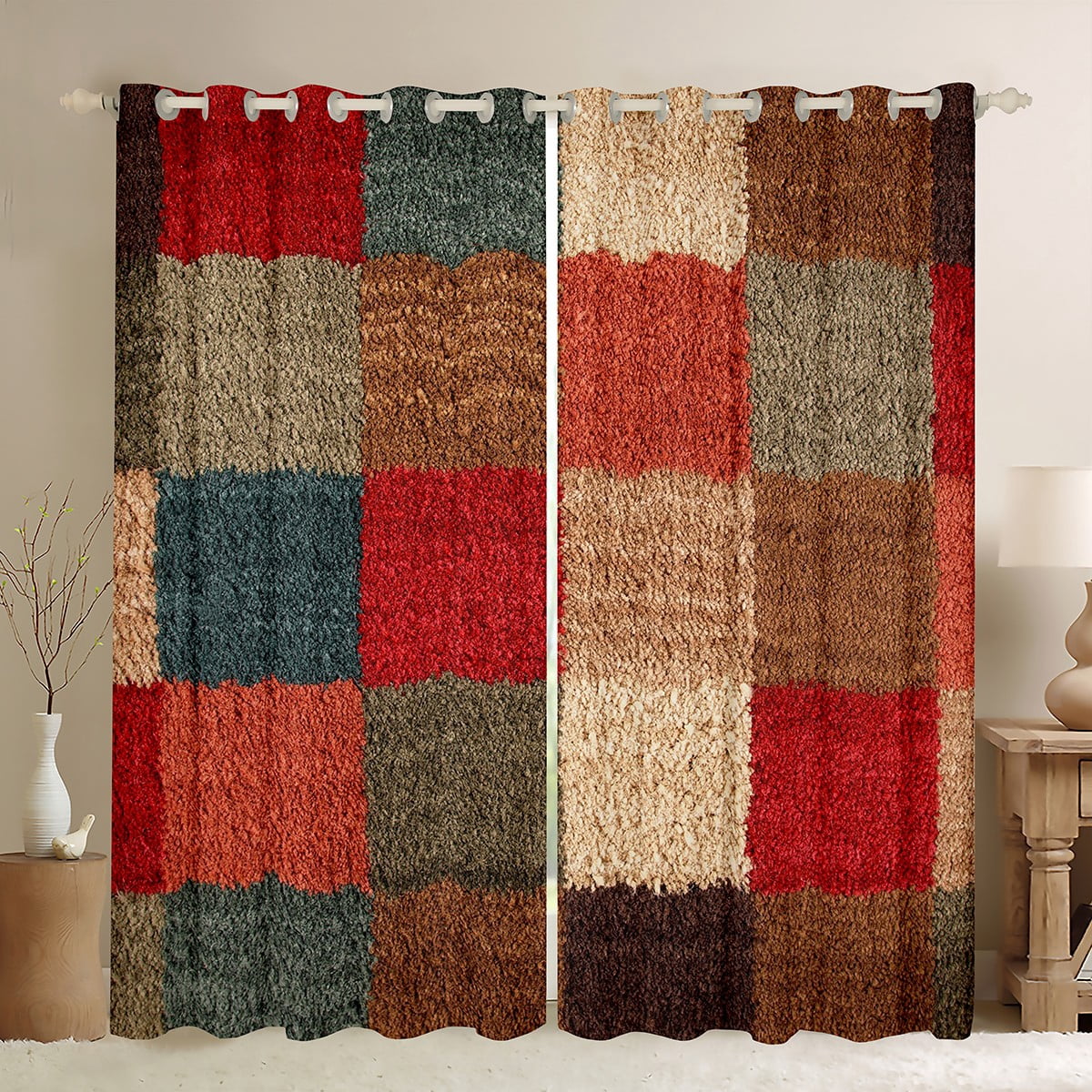 Erosebridal Buffalo Check 52''Wx63''L Curtains & Drapes Rustic ...