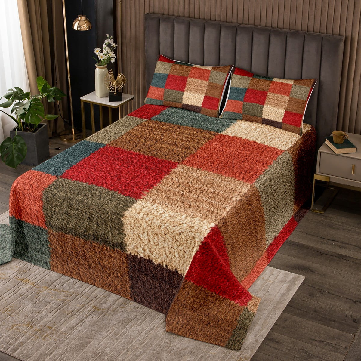 Buffalo Check Queen Quilt Set Rustic Farmhouse Style Bedspread Set ...