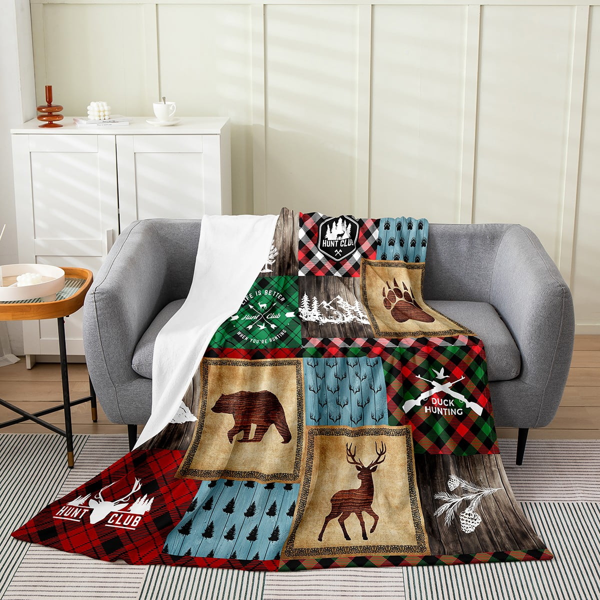 Buffalo Grid Flannel Fleece Blanket Throw Size Hunting Bear Deer Throw ...