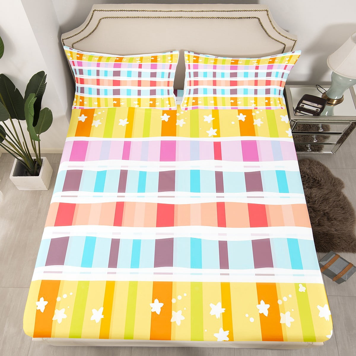 YST Buffalo Plaid Bedding Set For Kids Full,Rainbow Checkered Bed ...