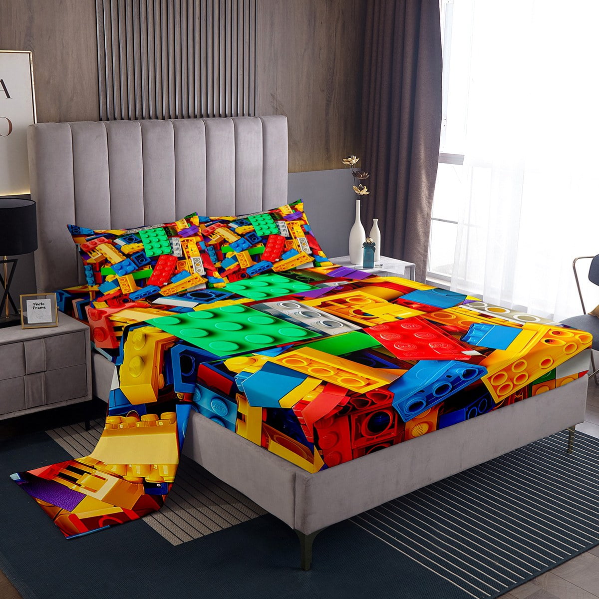 Building Blocks Bed Sheets Set Full, Colorful Sheet Set , 3D Rainbow ...
