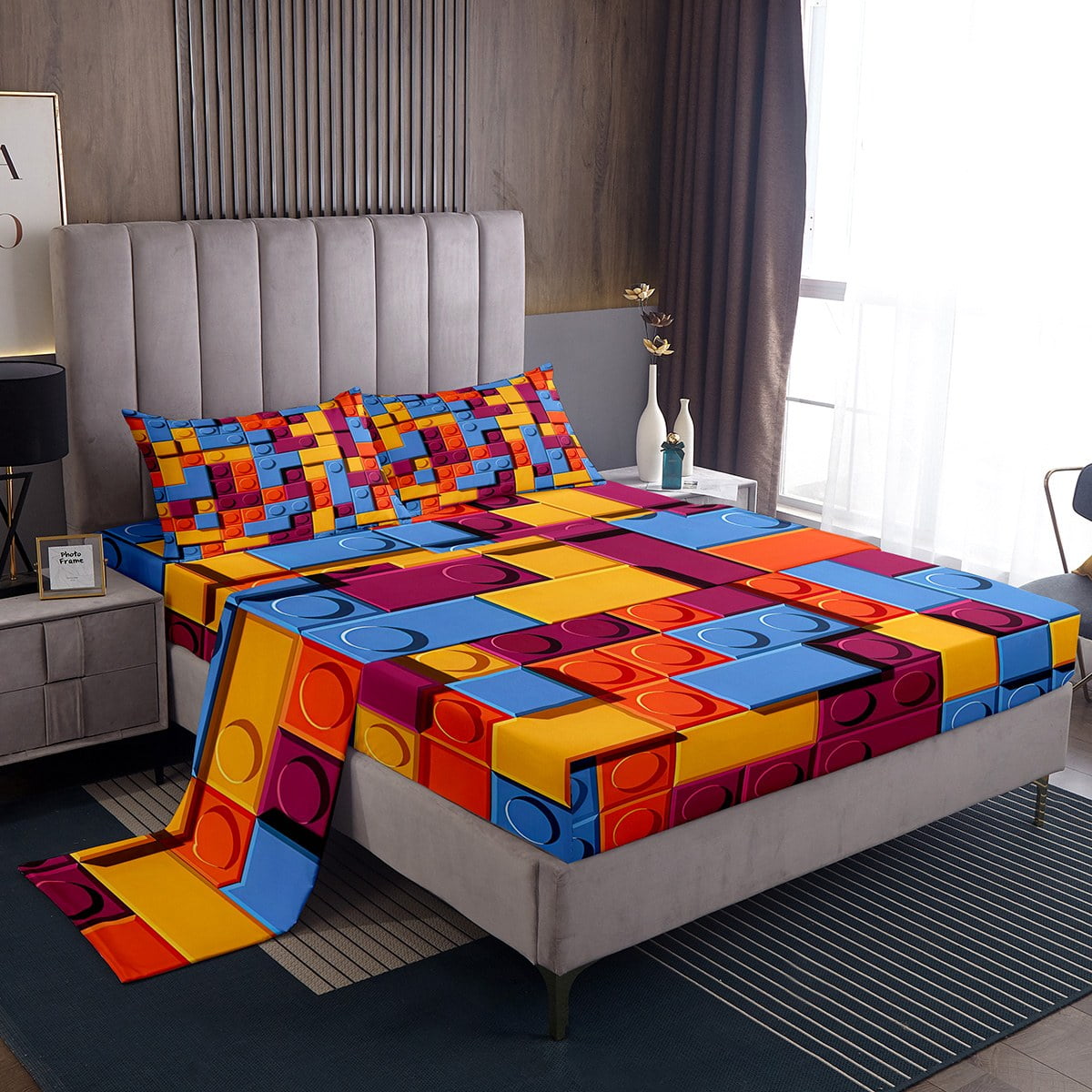 Erosebridal Building Blocks Bed Sheets Set Full, Colorful Sheet Set, 3D ...