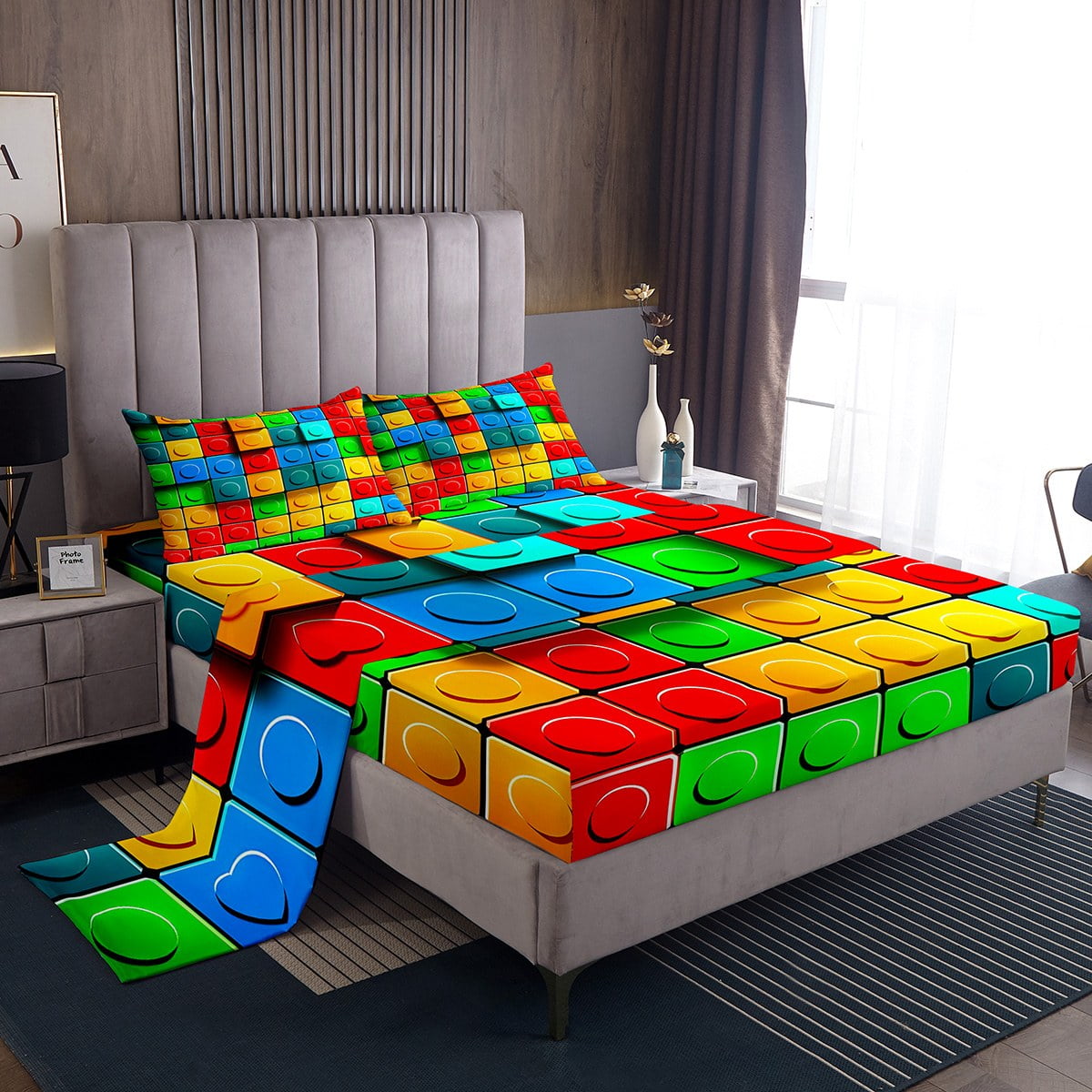 Building Blocks Bed Sheets Set Twin, Colorful Sheet Set For Teens, 3D ...