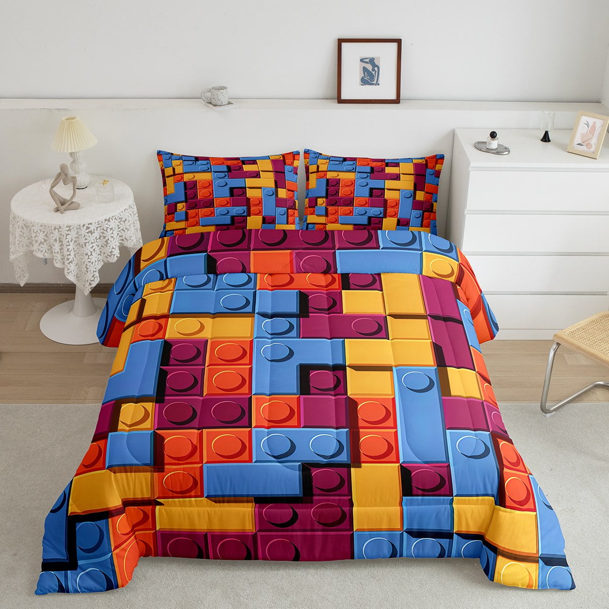 Building Blocks Comforter Set King, Colorful Bedding , 3D Rainbow ...